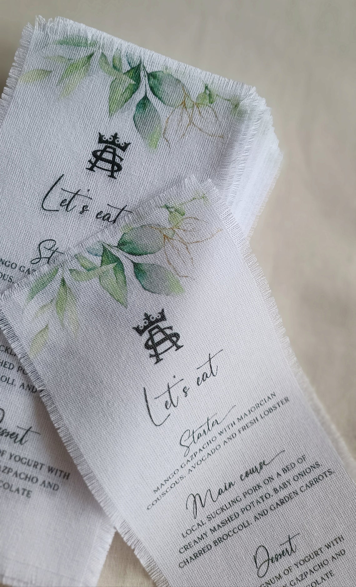 Fabric Menu Wedding Fabric Menus Eucalyptus Menu Rustic - Etsy