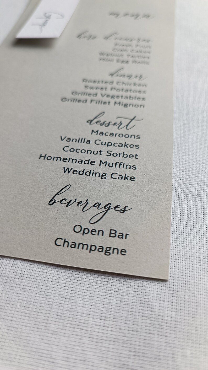 Gray Menu Place Card Menu Elegant Menu Card Velvet Ribbon | Etsy