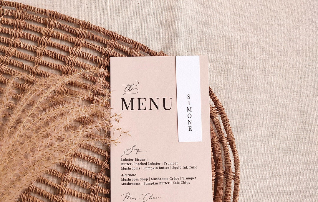 Neutral Menus With Name Cards, Cream Menu, Biscuit Shade Menu, Minimal ...