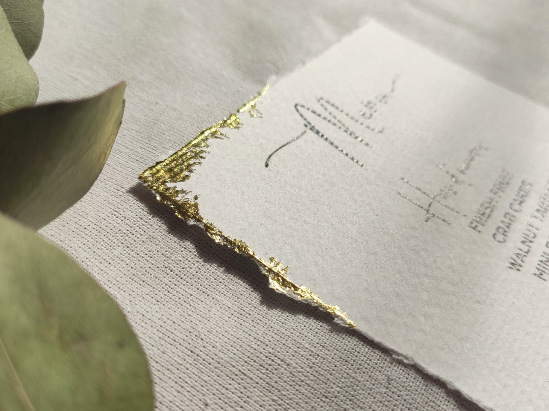 Foil Wedding Menu, Hand-torn Edges, Faux Deckled Edges, Wedding Menu ...