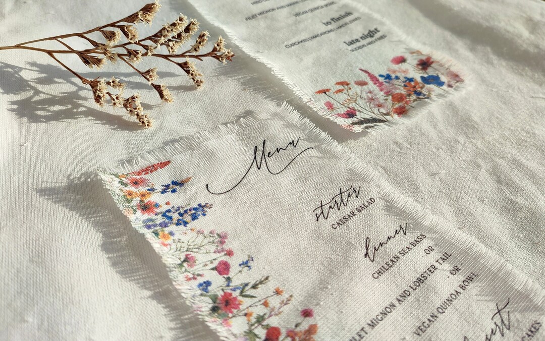 Fabric Menu, Wildflower Menu, Wedding Fabric Menus, Modern Menu, Menus ...