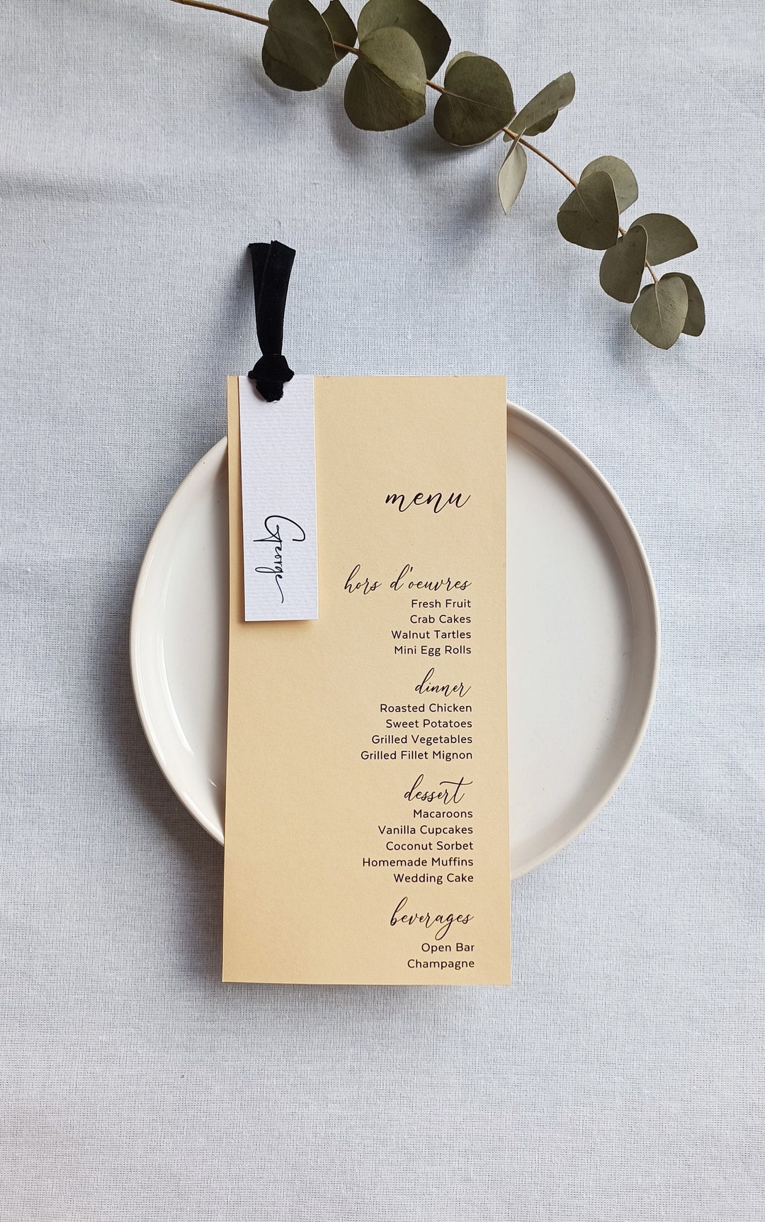 Peach Menu, Elegant Menu Card, Velvet Ribbon Menu Card, Printed Menu ...