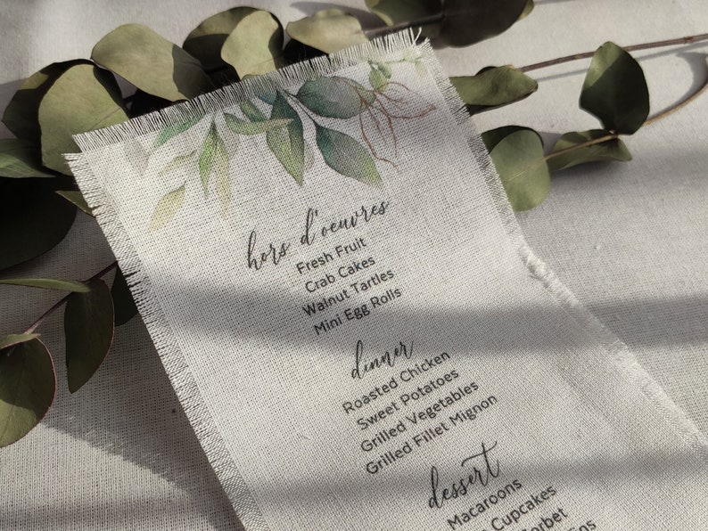 Fabric Menu Wedding Fabric Menus Eucalyptus Menu Rustic - Etsy