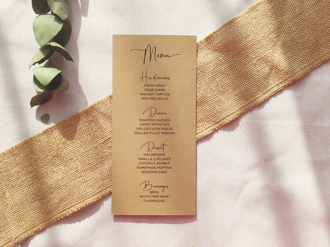 Kraft Menu Printed Rustic Menu Printed Kraft Wedding Menu - Etsy