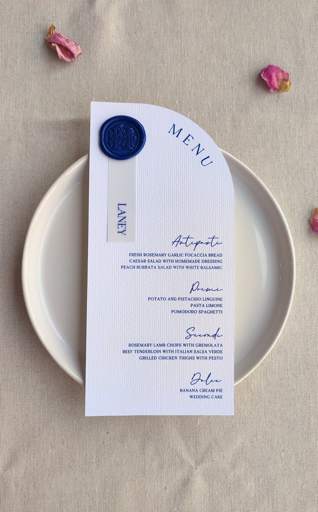 Half Arch Menu, Navy Menu, Wax Seal Menu, Place Cards Included, Printed ...