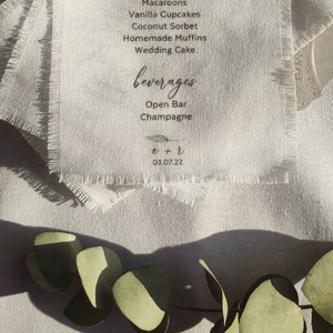 Fabric Menu, Wedding Fabric Menus, Eucalyptus Menu, Rustic Wedding ...