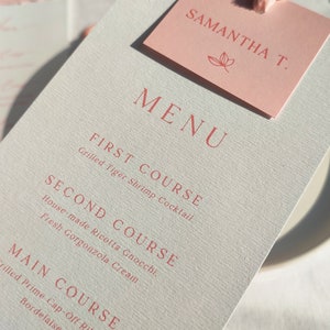 Pink Wedding Menu, Peach Pink Place Cards Included, Elegant Menu ...