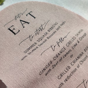 Linen Menu, Dusty Pink, Oval Menu, Wedding Linen Menu, Modern Menu ...