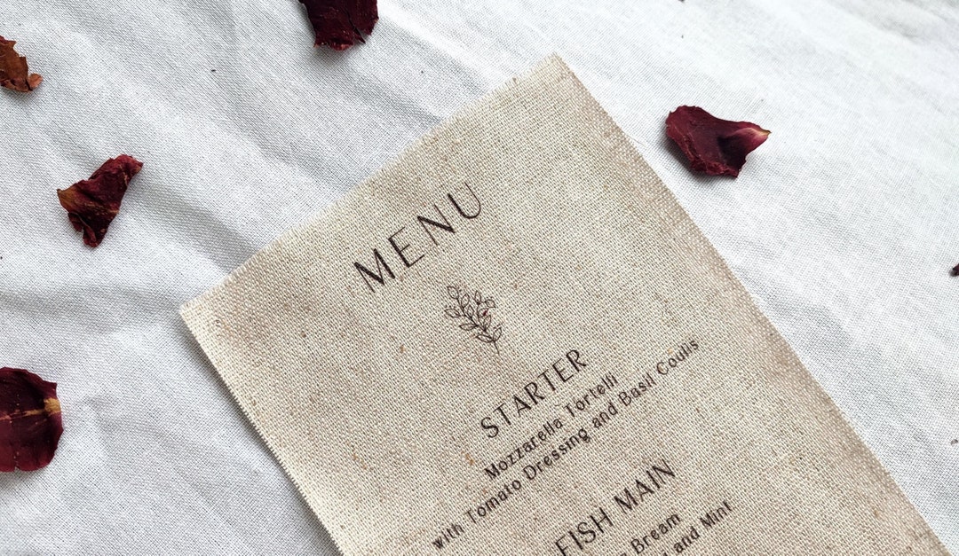 Linen Menu Printed Linen Wedding Menu Natural Beige Linen Menu Light ...