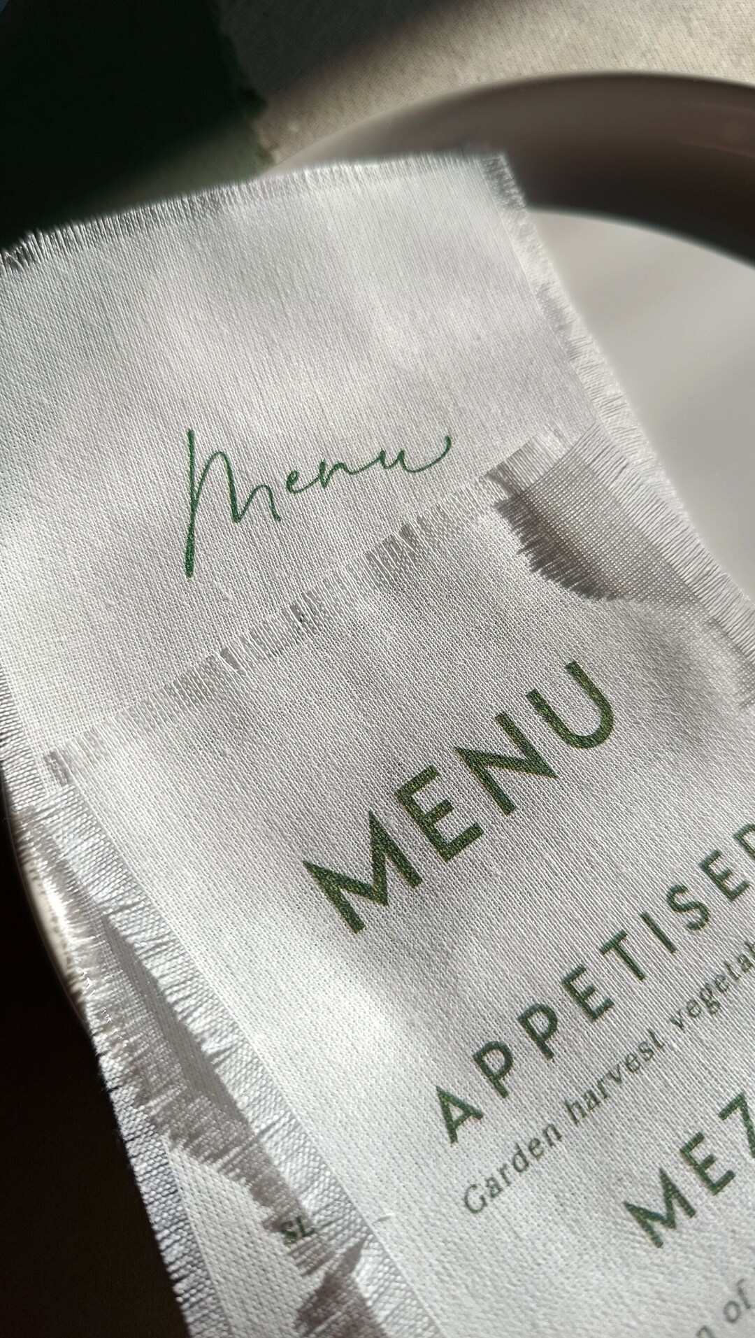 Fabric Menu, Wedding Fabric Menus, Green Printed Cotton Menu, Modern ...