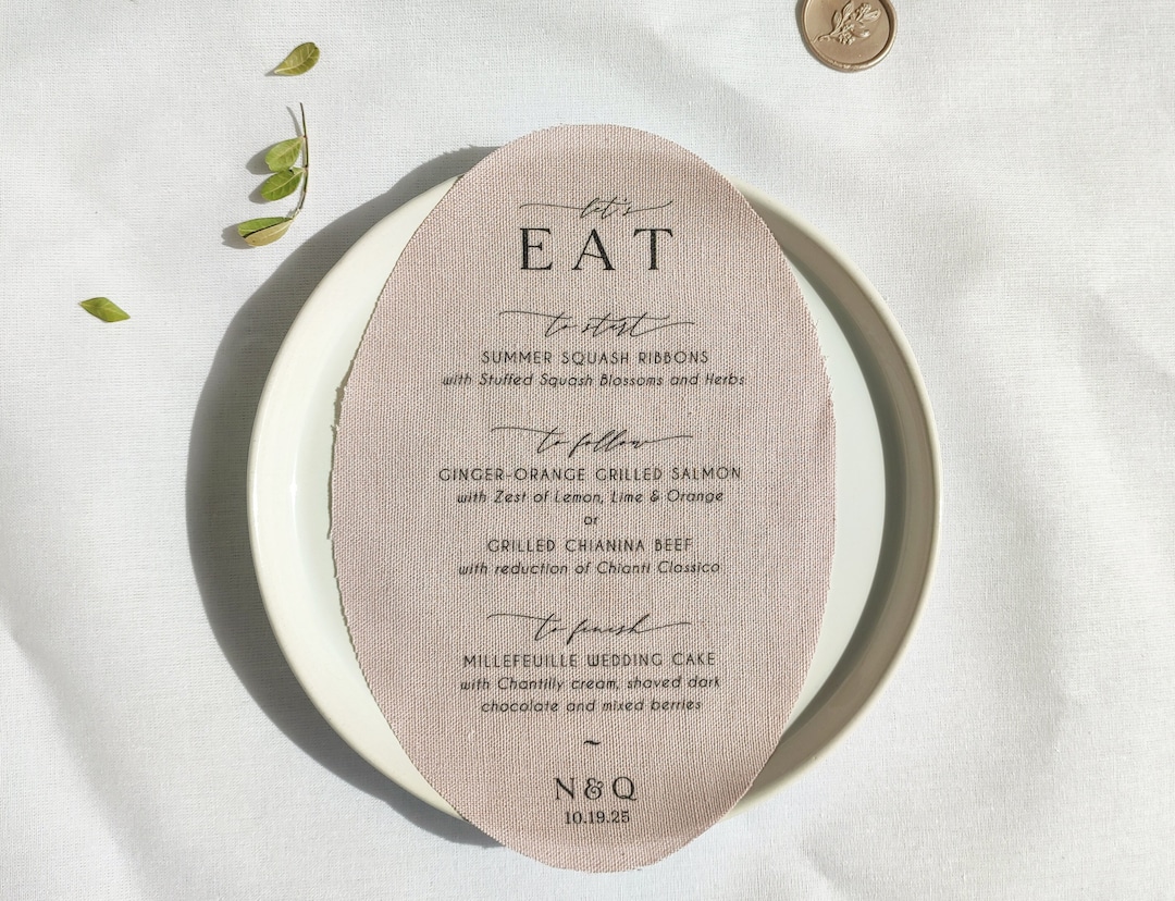 Linen Menu, Dusty Pink, Oval Menu, Wedding Linen Menu, Modern Menu ...
