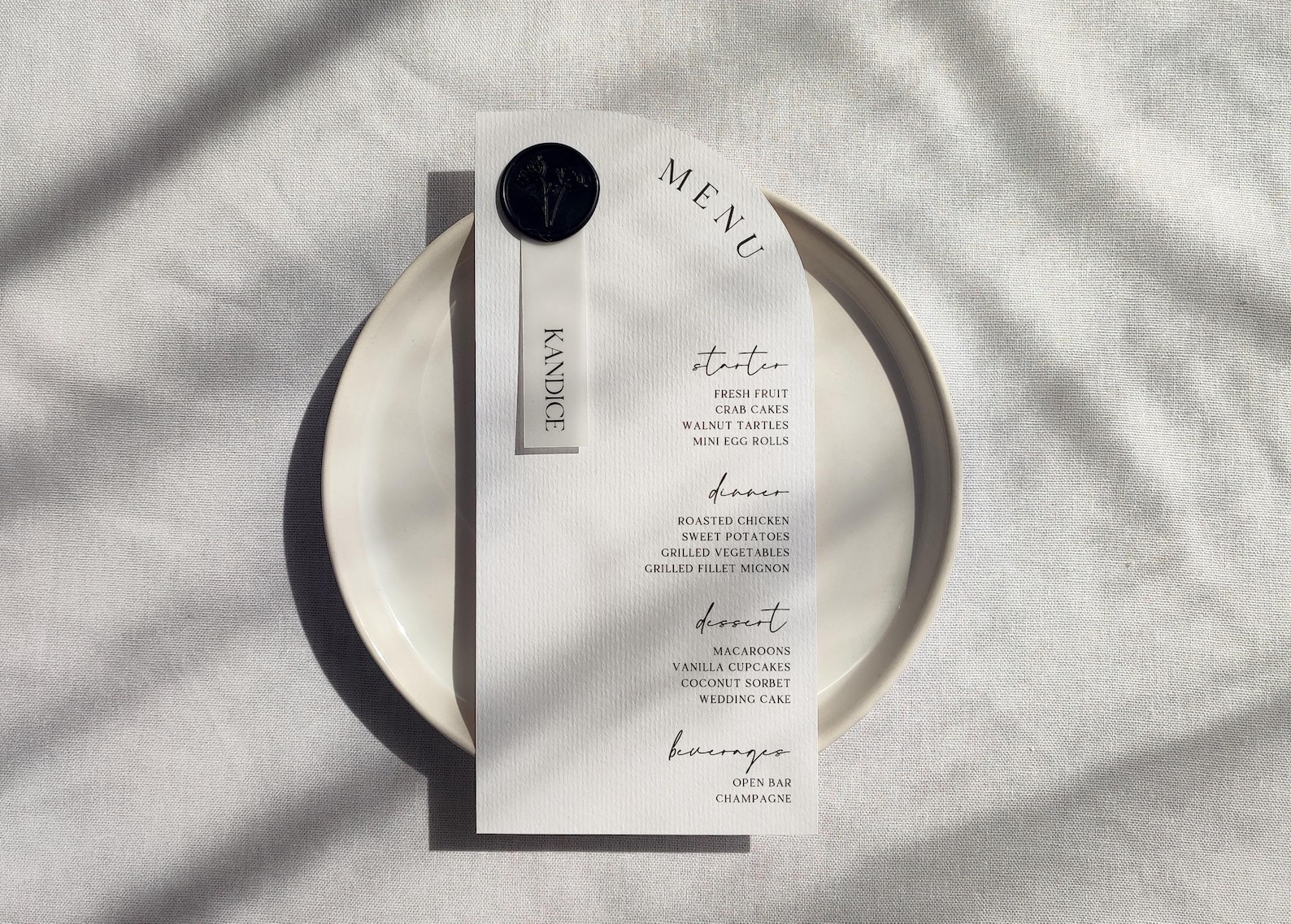 Arch Wedding Menu, Green Wax Seal, Vellum Place Cards, Half Arched ...