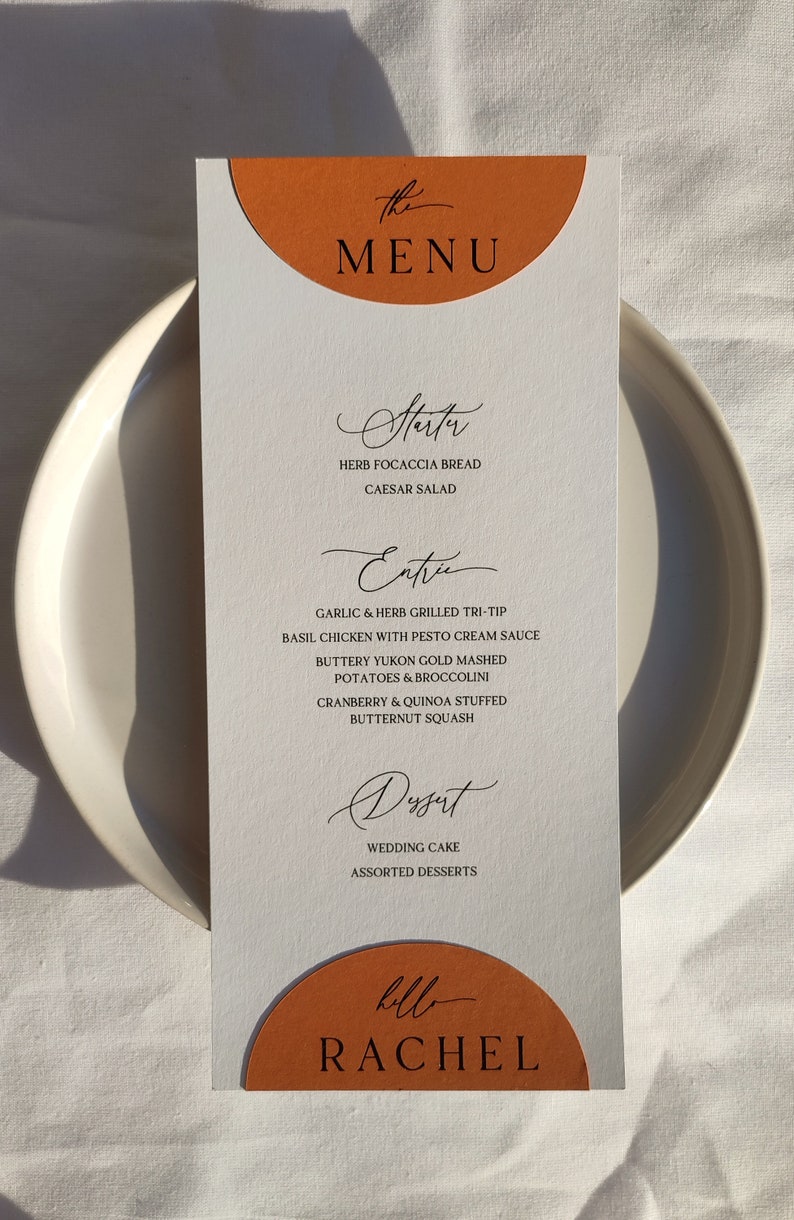 Orange Menus, Arch Place Card, Arched Bright Wedding Menu - Etsy UK