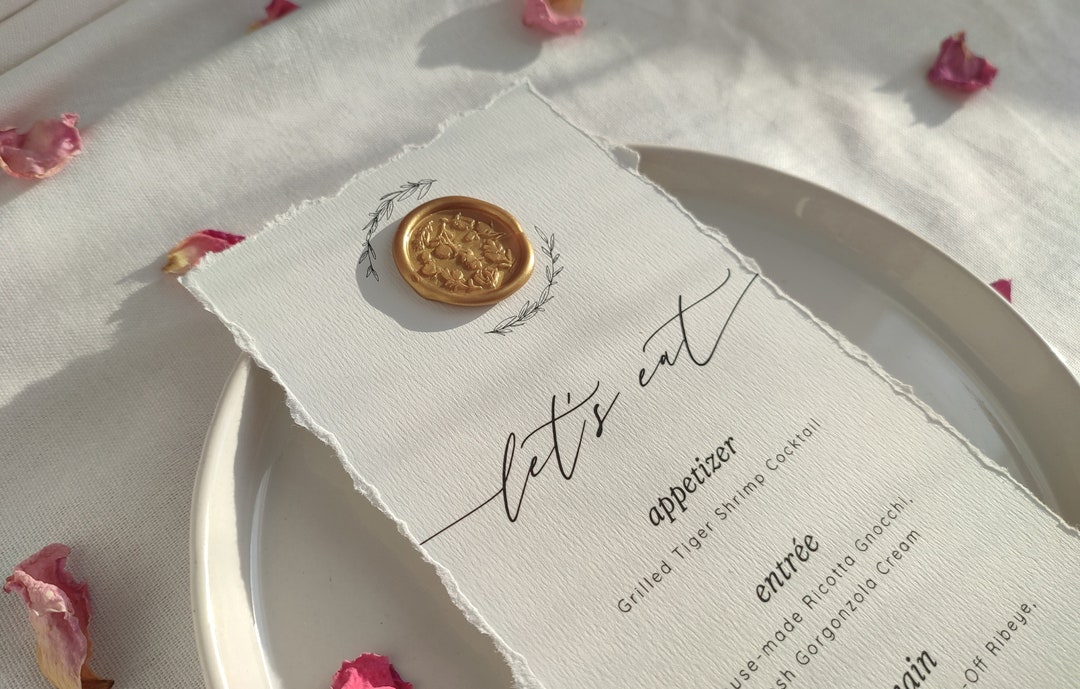 Menu, Wedding Menu, Wax Seal Menu, Printed Menus With Wax Seal, White ...