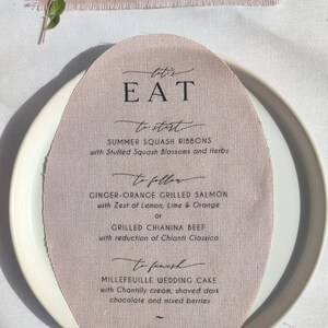 Linen Menu, Dusty Pink, Oval Menu, Wedding Linen Menu, Modern Menu ...
