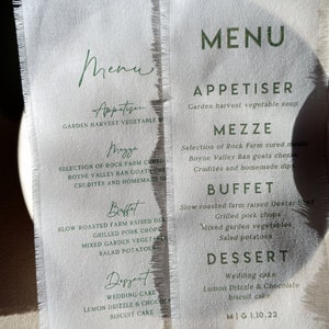 Fabric Menu, Wedding Fabric Menus, Green Printed Cotton Menu, Modern ...