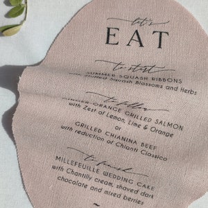 Linen Menu, Dusty Pink, Oval Menu, Wedding Linen Menu, Modern Menu ...