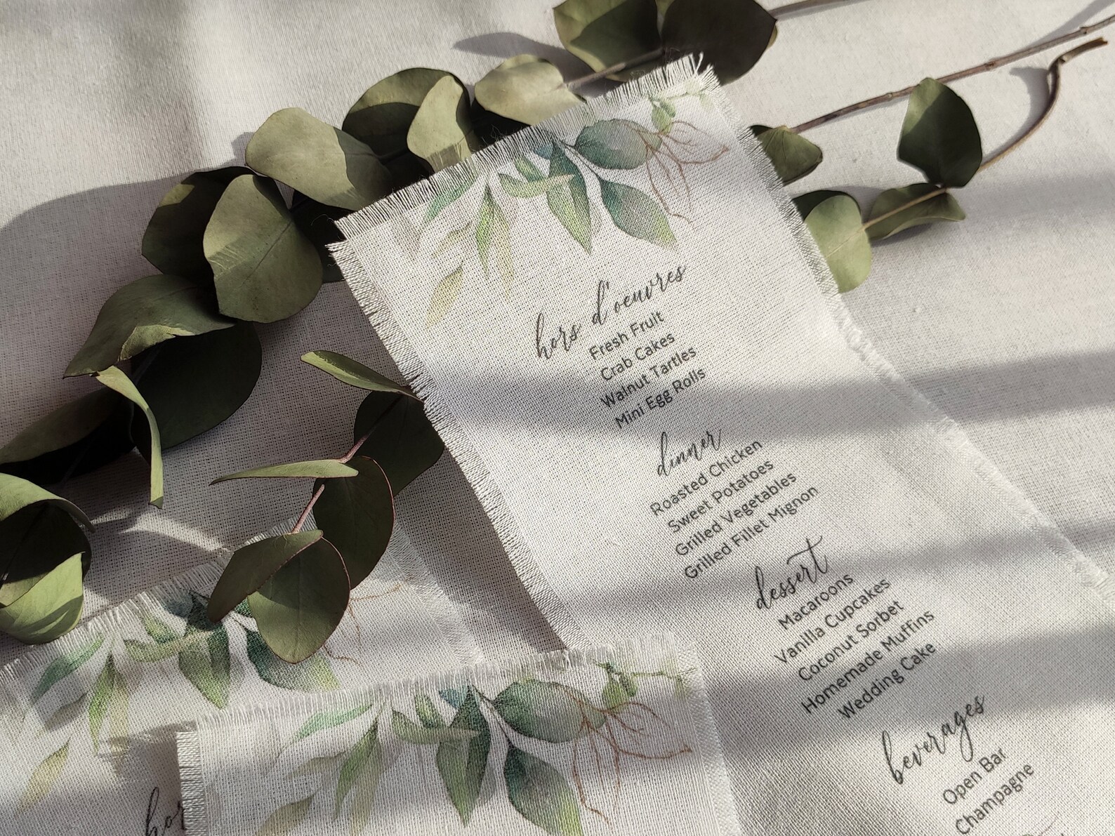 Fabric Menu Wedding Fabric Menus Eucalyptus Menu Rustic - Etsy