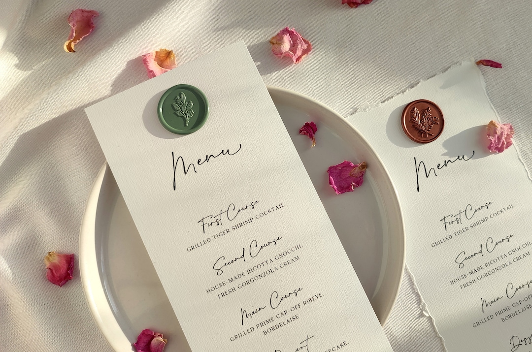 Wax Seal Wedding Menu, Printed Menu, Menus With Wax Seal, White Menus ...