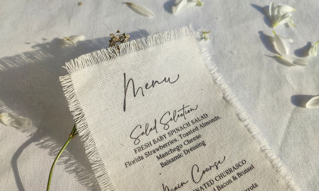 Fabric Menu, Wedding Fabric Menus, Natural Cotton, Modern Menu, Rustic ...