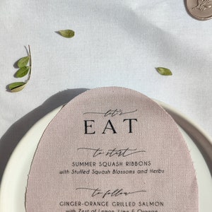 Linen Menu, Dusty Pink, Oval Menu, Wedding Linen Menu, Modern Menu ...