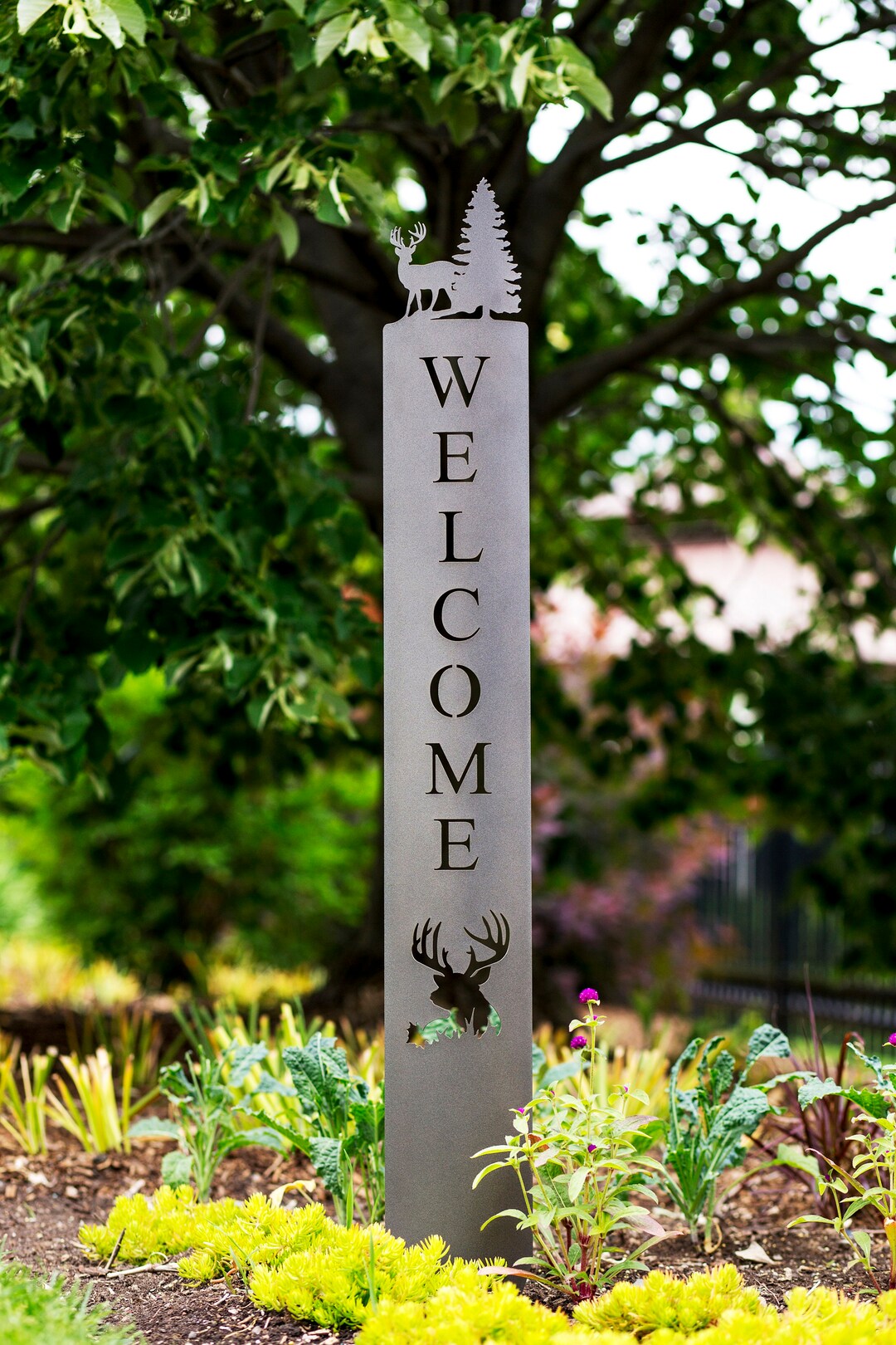 Majestic MFG BIG Deer Welcome Post Garden Stake Pole Sign Peace 4' Tall ...