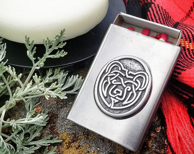 Pocket Celtic Bear Match Box in Stainless Steel Treasure Box BPAL Imp ...