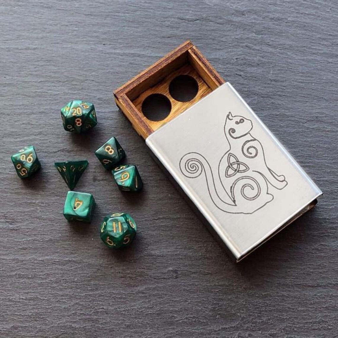 Pocket Travel RPG Dice Set in Celtic Cat Stainless Steel | Etsy