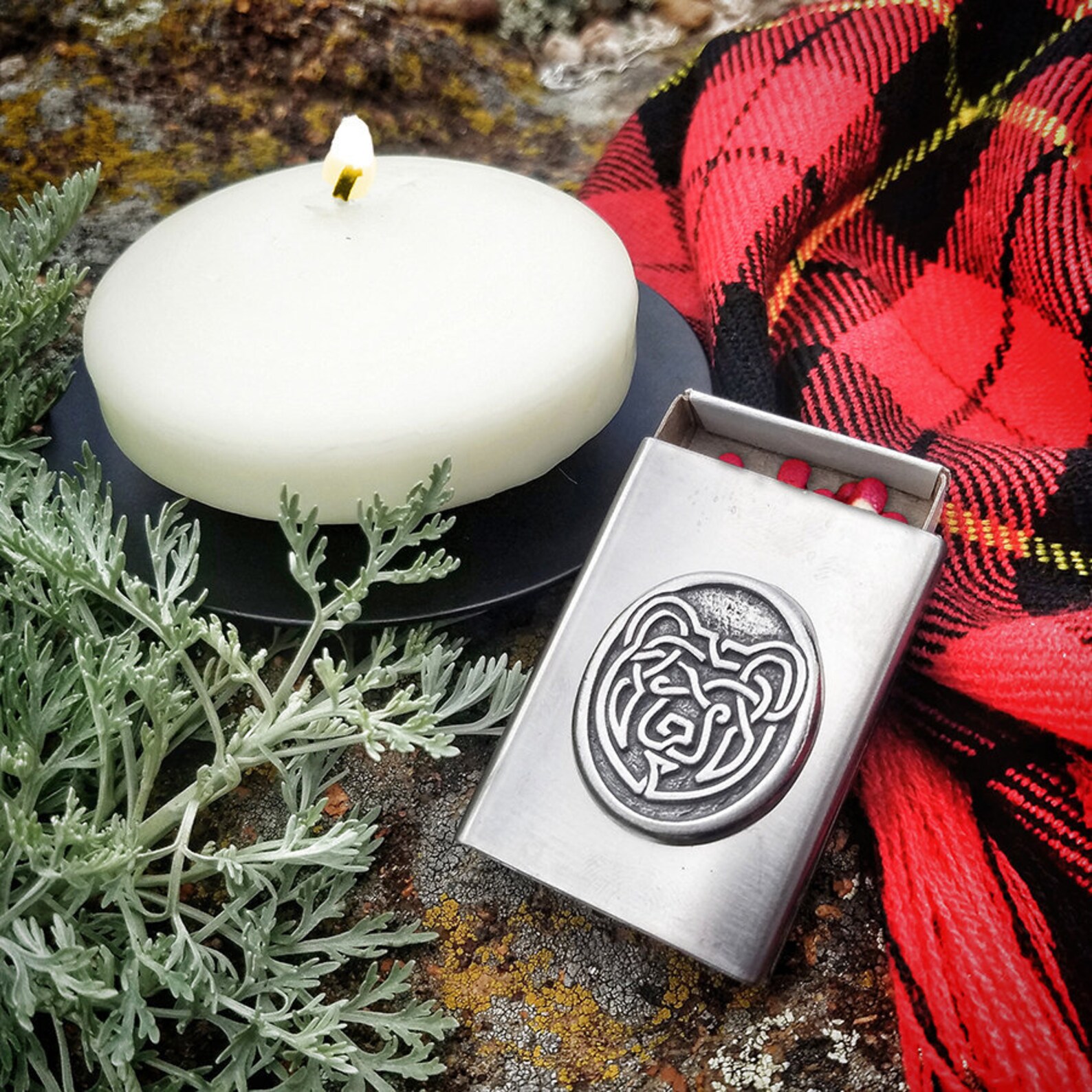 Pocket Celtic Bear Match Box in Stainless Steel Treasure Box BPAL Imp ...