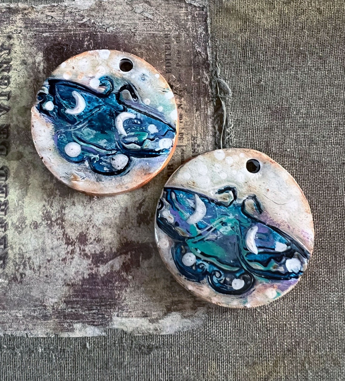 Folklore Luna Moth/midnight Moth Polymer Clay Bead Set - Etsy