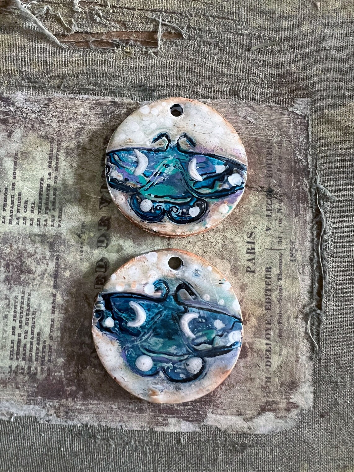 Folklore Luna Moth/midnight Moth Polymer Clay Bead Set - Etsy