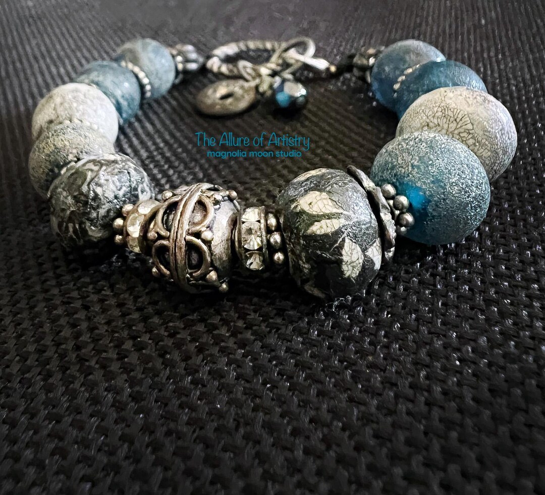 Vintage Inspired Rustic Polymer Clay and Lampwork Artisan Bracelet ...