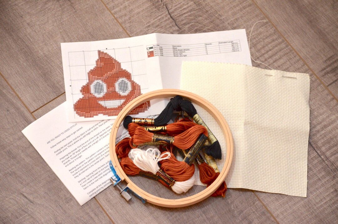 KIT Learn to Cross Stitch Kit Poop Emoji Including Instructions and ...