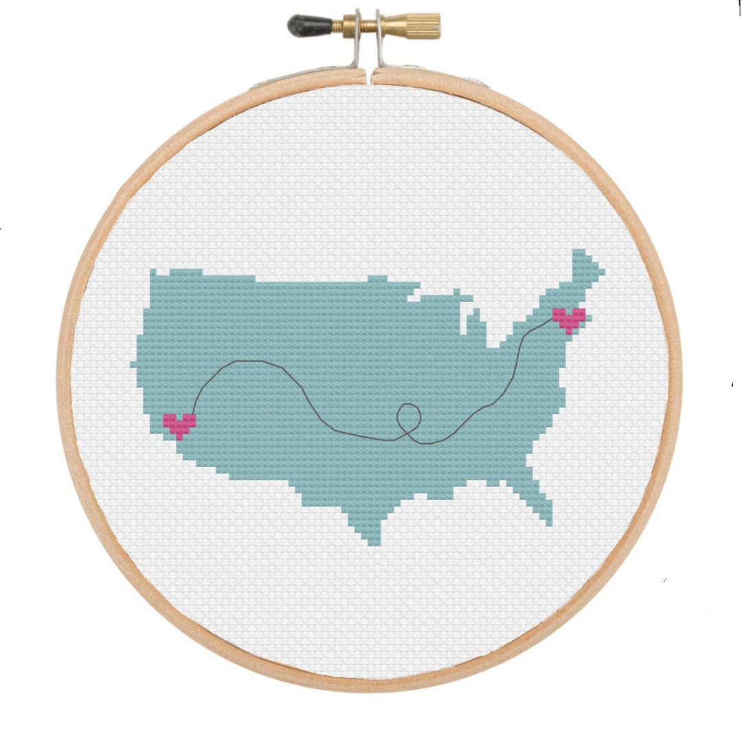 PDF Customizable Long Distance Hearts Cross Stitch Downloadable Digital ...