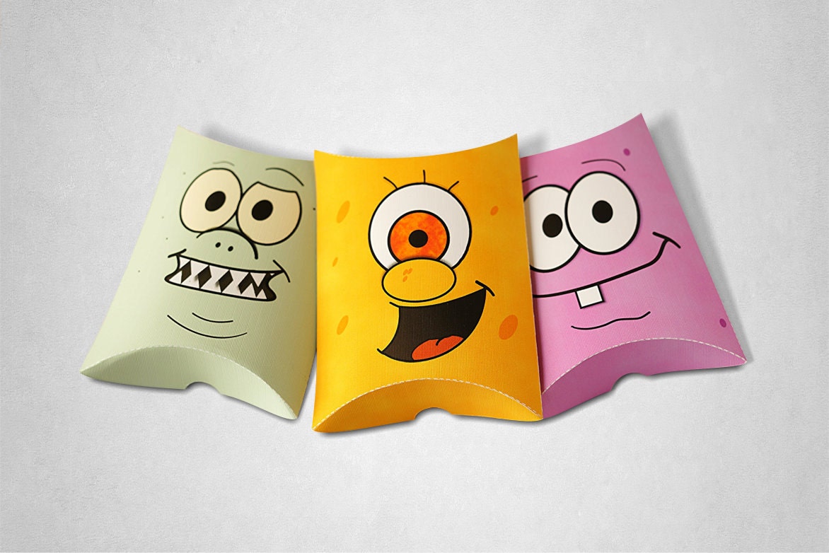 Kids Party Gift Box -little Monsters Party Favor Box Designs With 3 ...