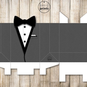 Black Tie Party Gift Box, Grey Tuxedo Bond Theme, Printable Download ...