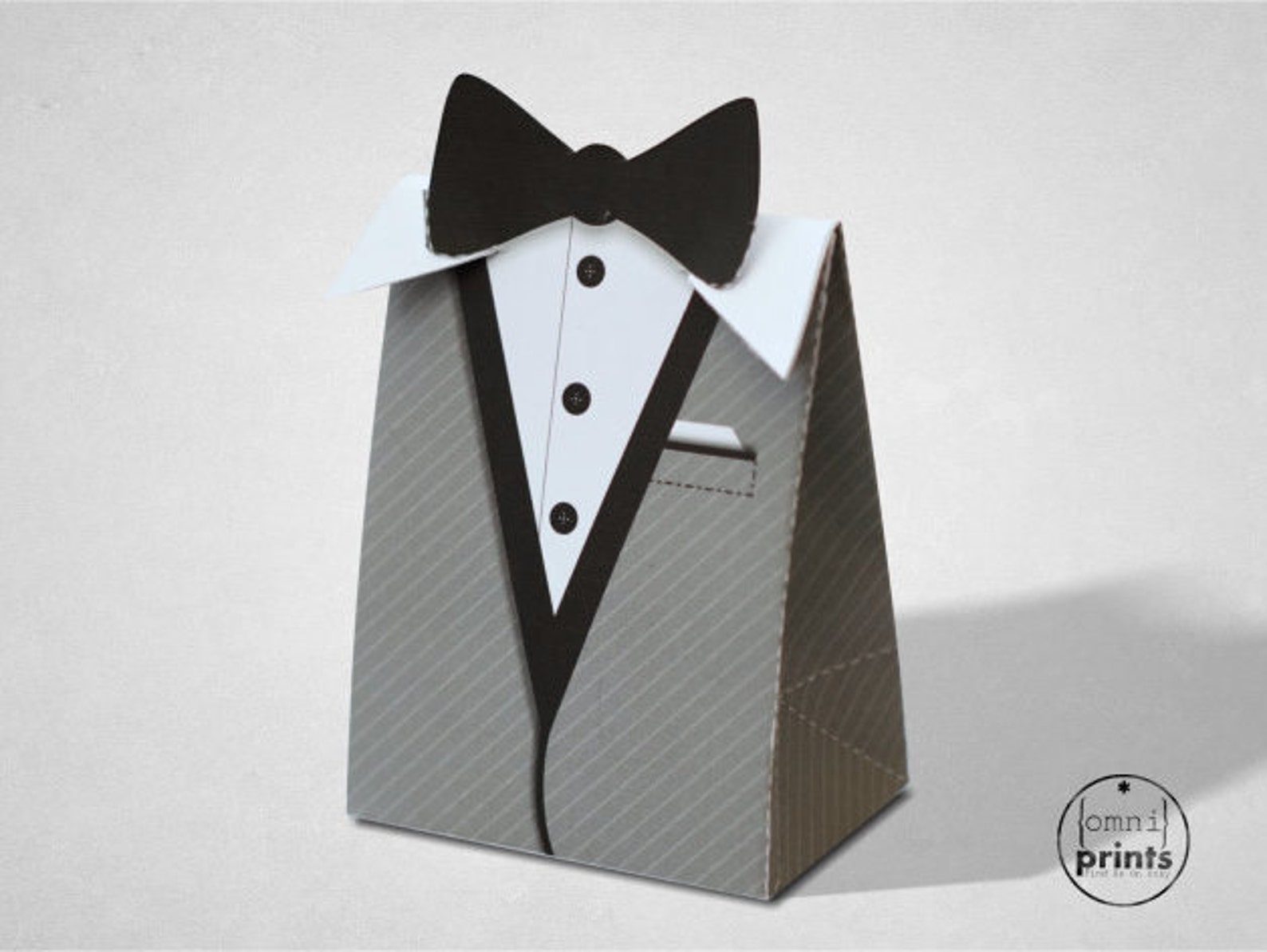 Black Tie Party Gift Box, Grey Tuxedo Bond Theme, Printable Download ...