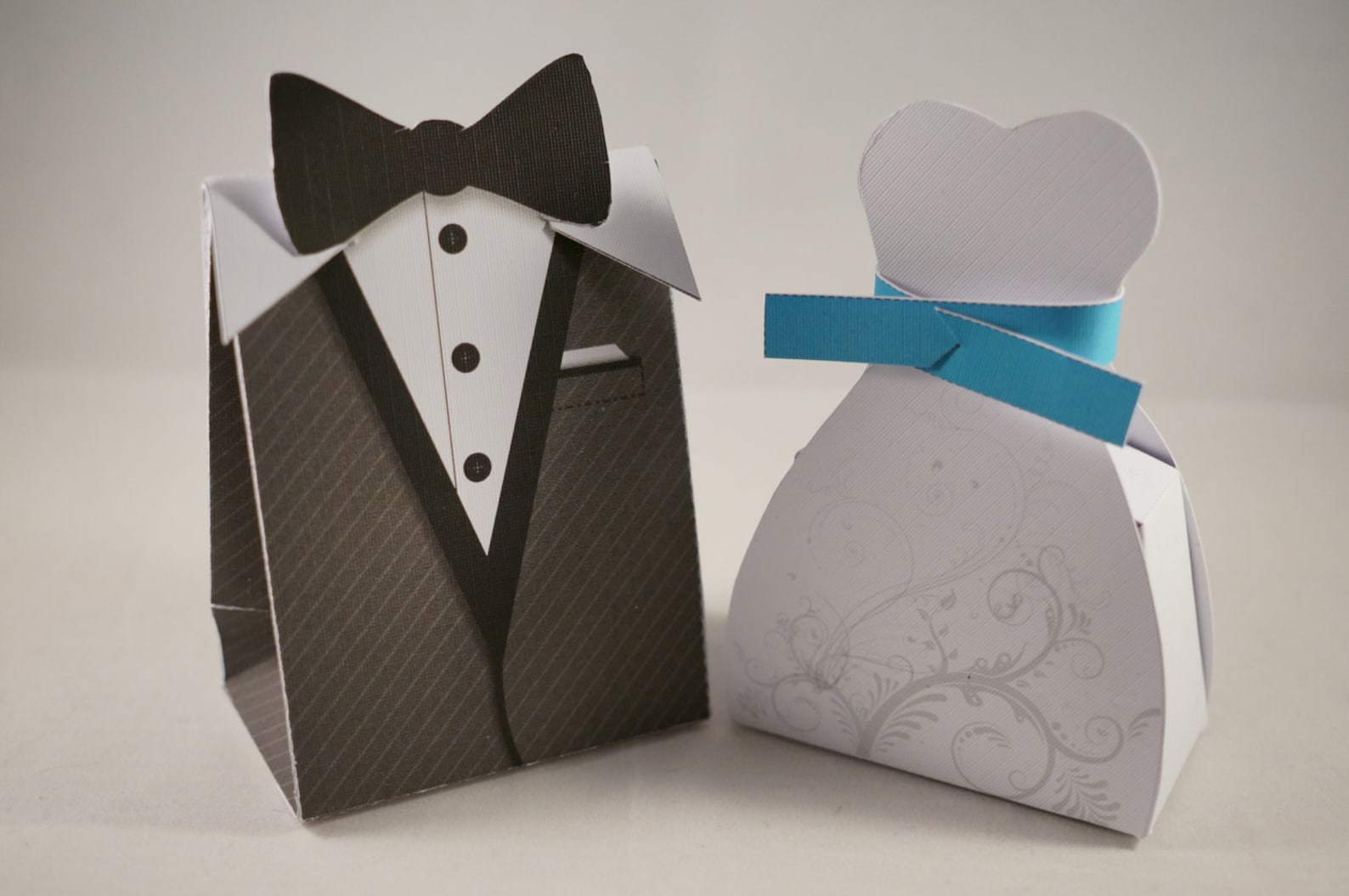 Wedding Bride and Groom Favor Box, Goodie Loot Bag - Tuxedo and Gown ...