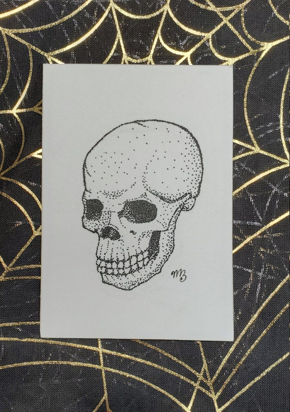 Stippling Skull Realistic Skull Art Card ACEO Pen and Ink - Etsy