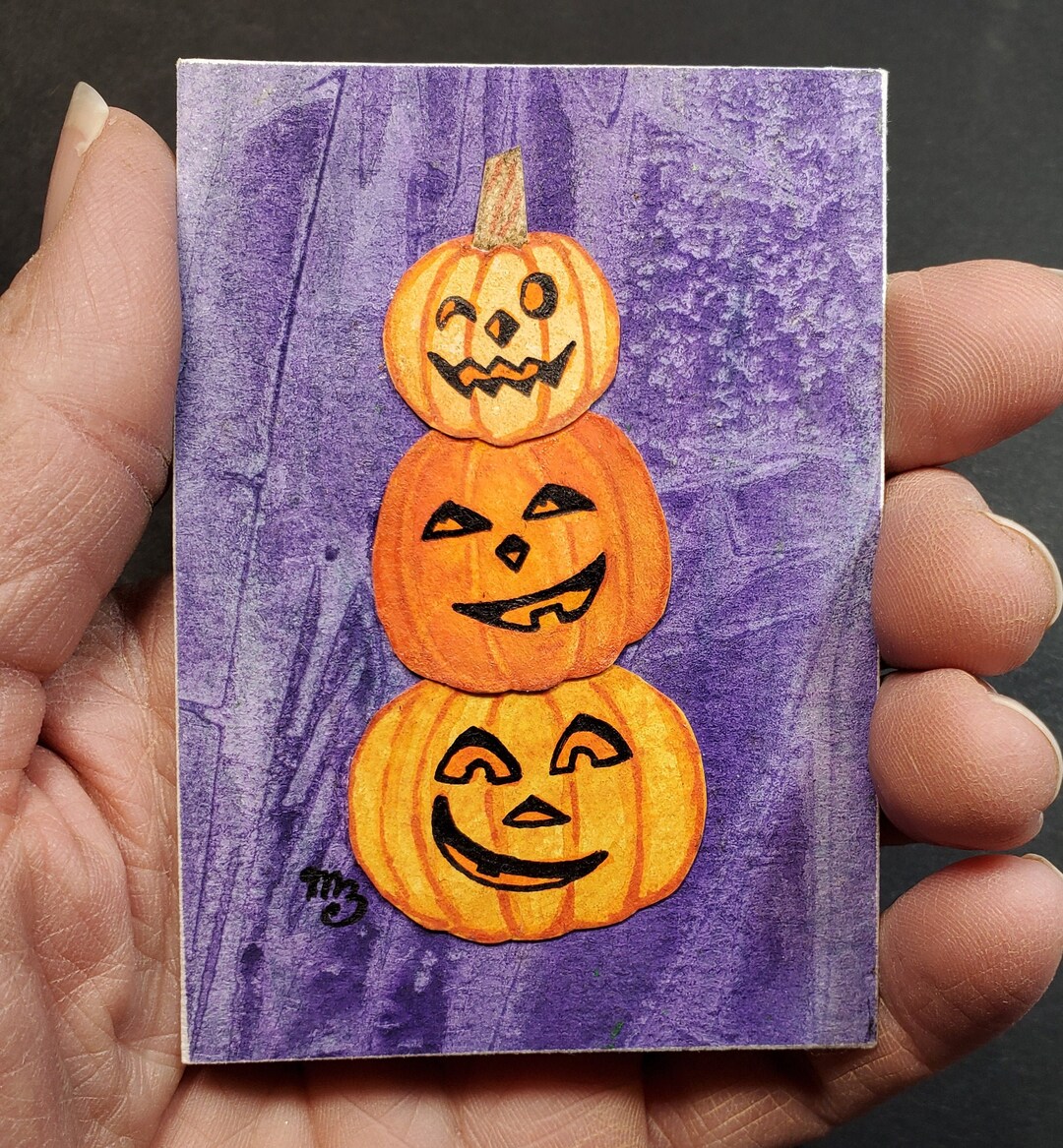 Art Card Stack of Jack O'Lanterns Halloween Art Mixed - Etsy.de