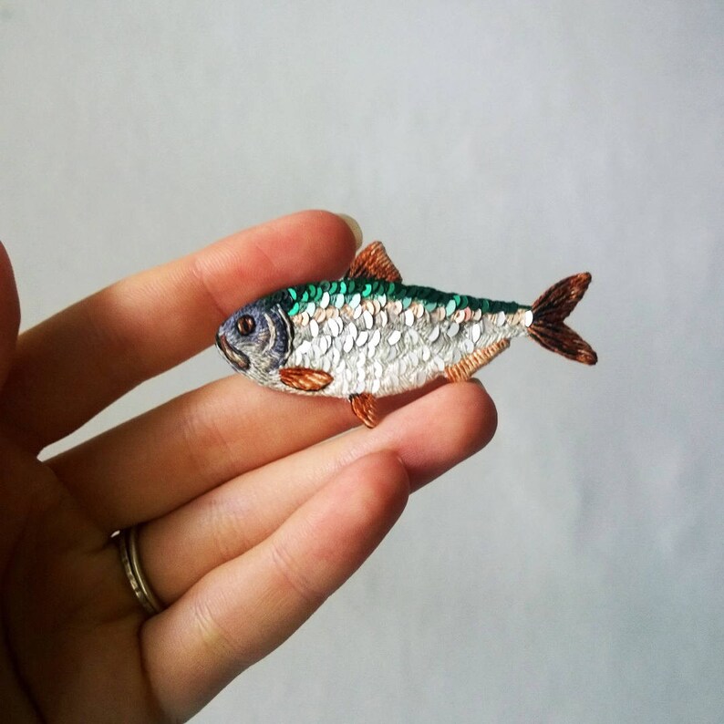 Sparkling brooch sequin embroidery fish brooch. Shiny pin | Etsy