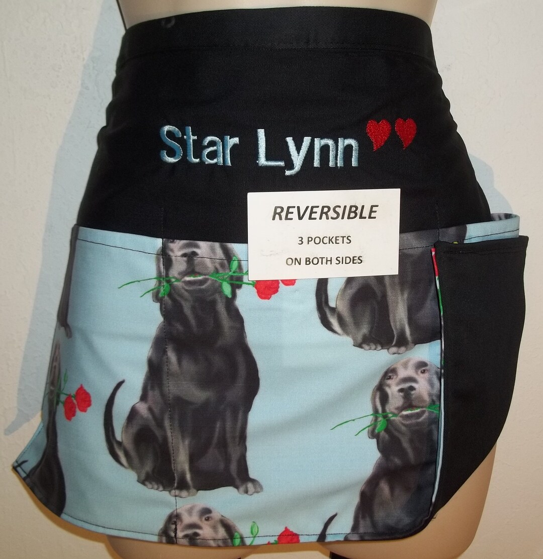 Dog Labrador Handmade Reversible Server Waitress Waist Apron With Three ...