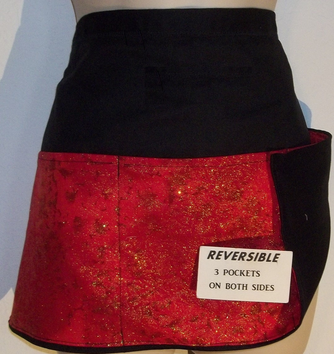 Reversible Server Waitress Waist Apron RED Sparkle With Three Pockets ...