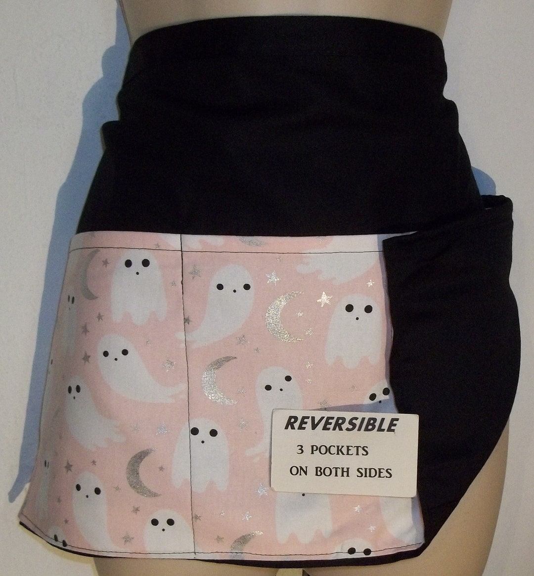 HALLOWEEN Ghosts With Sparkle Moon Handmade Reversible Server Waitress ...