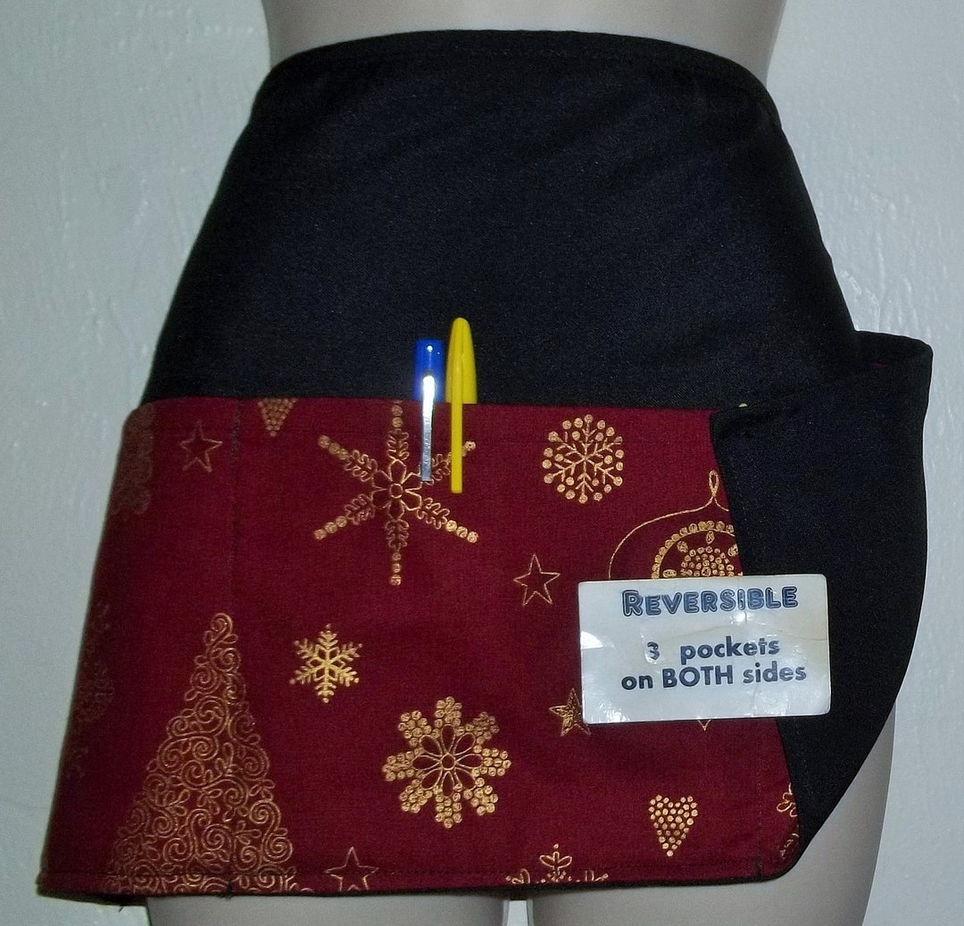 MAROON & GOLD Christmas ORNAMENTS Server Waitress Waist Apron ...