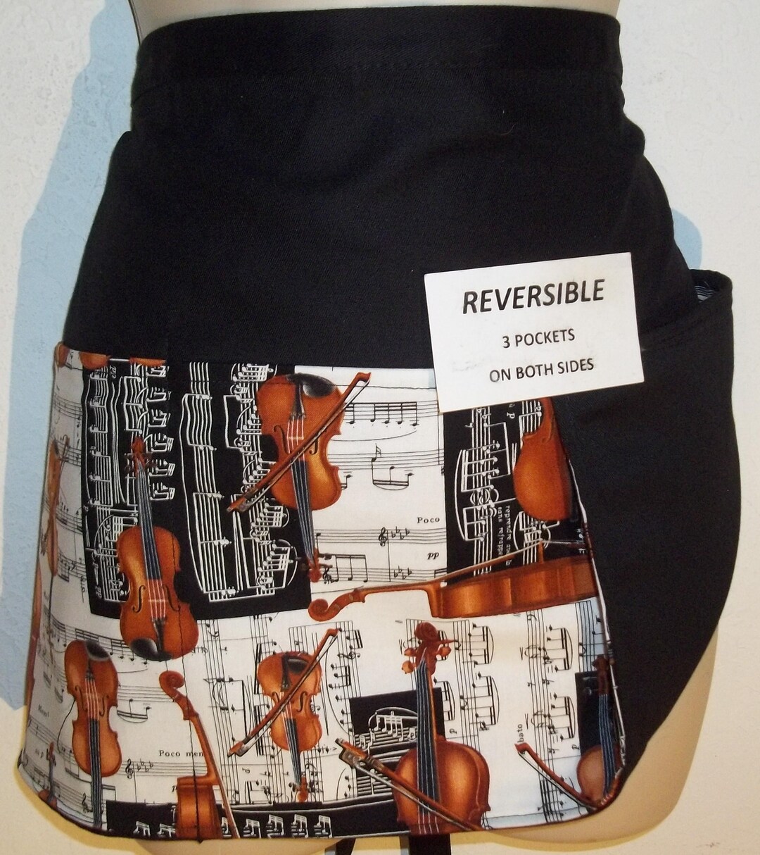 Musical Violins Reversible Server Waitress Half Apron With Three ...