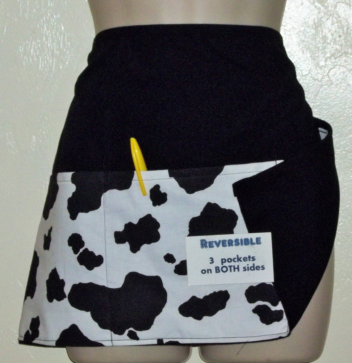Cow Print Reversible Server Waitress Waist Apron With Three Pockets ...