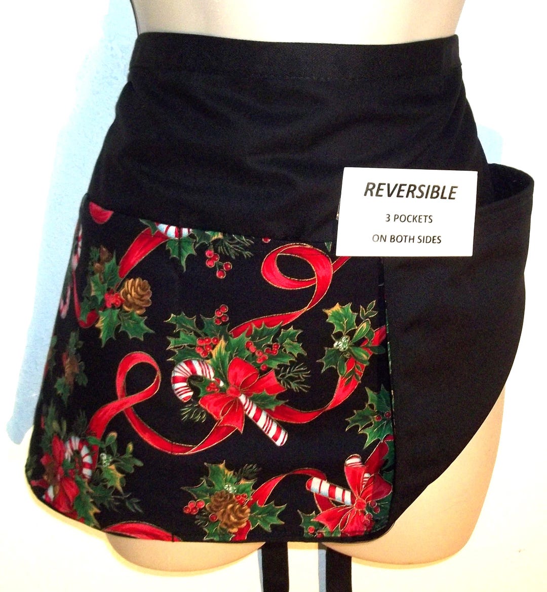 Christmas Holly and Candy Canes Reversible Waitress/server Aprons Three ...