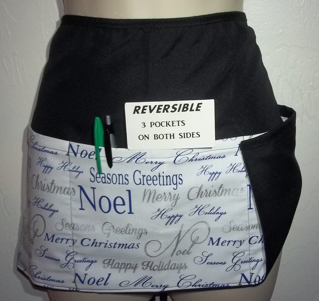 Christmas Noel Server Waitress Waist Apron Reversible Three Pockets on ...