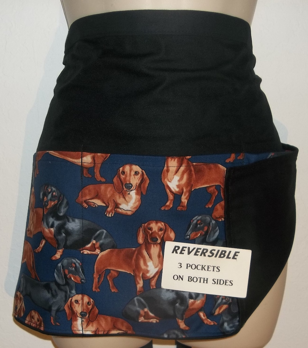 DACHSHUND Handmade REVERSIBLE Server Waitress Waist Apron With Three ...